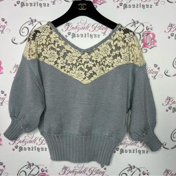Snidel | Sweaters | Snidel Vintage Lace Sweater Puff Bubble Sleeves ...